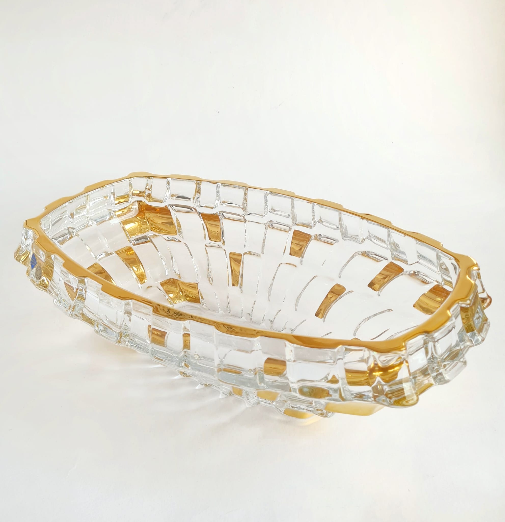 Crystal oval bowl with gold- Cascade – Antony Crystal